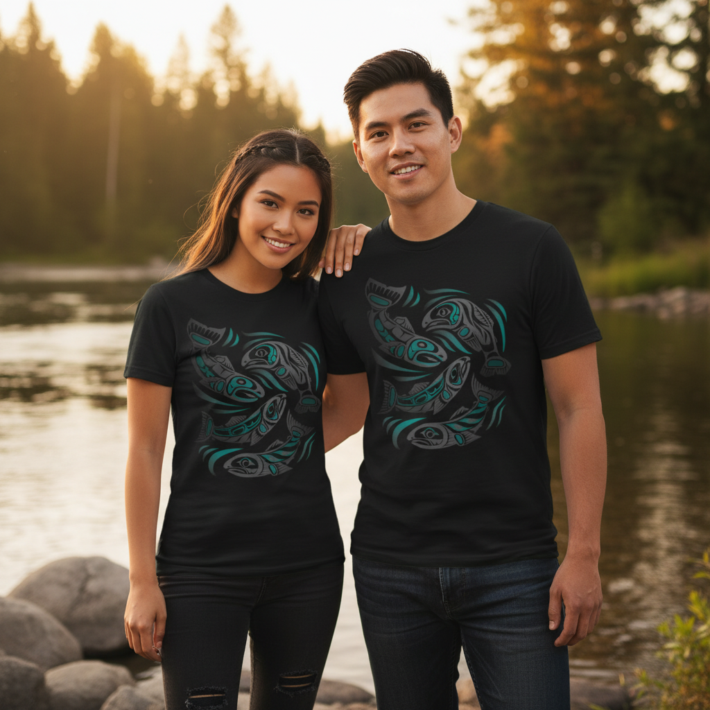 Sacred Salmon T-Shirt by Paul Windsor - Indigenous Art | Mocs N More ...